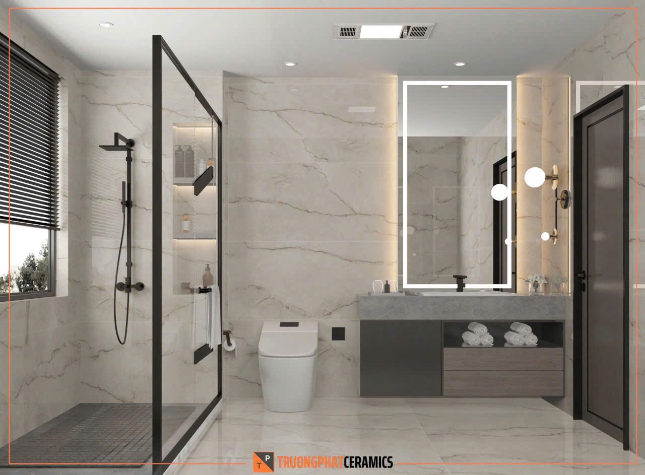 Gạch Ấn Độ 60x120 ốp nhà vệ sinh, nhà tắm ROYAL MARFIL BIANCO